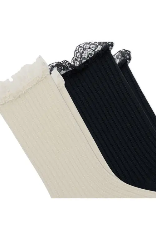 K BELL SOCKS Lace Trim Micro Rib 2-pack Midi Socks