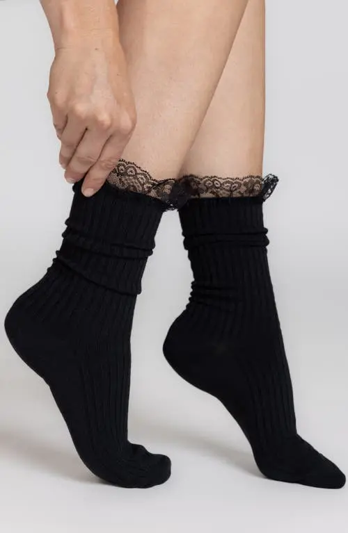 K BELL SOCKS Lace Trim Micro Rib 2-pack Midi Socks