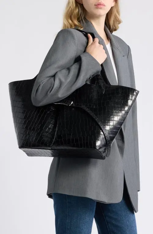 LIFFNER Belted Croc Embossed Leather Tote