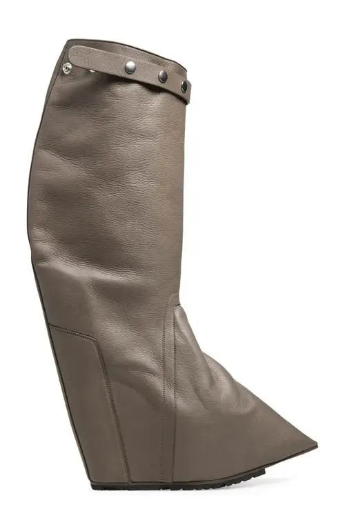 Rick Owens Taconaska Pointed Toe Leather Wedge Knee High Boot
