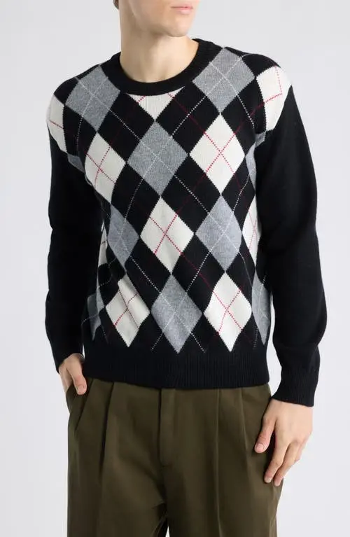 DUNST Gender Inclusive Argyle Wool Crewneck Sweater - Black