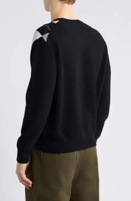 DUNST Gender Inclusive Argyle Wool Crewneck Sweater - Black