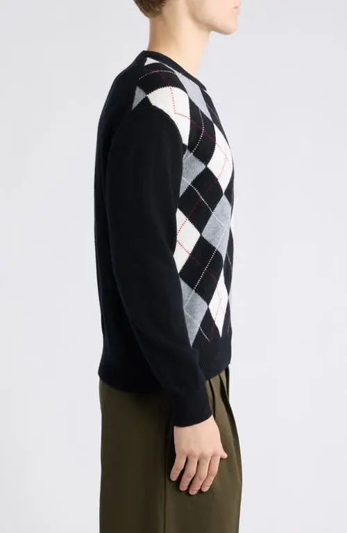 DUNST Gender Inclusive Argyle Wool Crewneck Sweater - Black