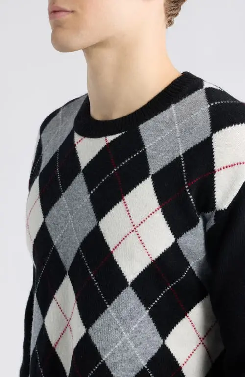 DUNST Gender Inclusive Argyle Wool Crewneck Sweater - Black