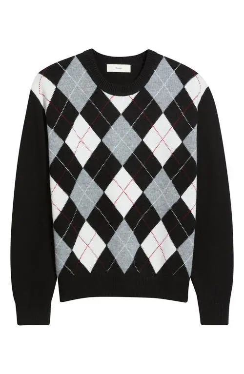 DUNST Gender Inclusive Argyle Wool Crewneck Sweater - Black
