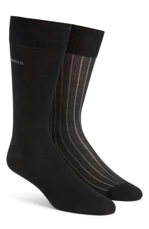 BOSS Assorted 2-pack Solid & Stripe Cotton Blend Dress Socks - Black