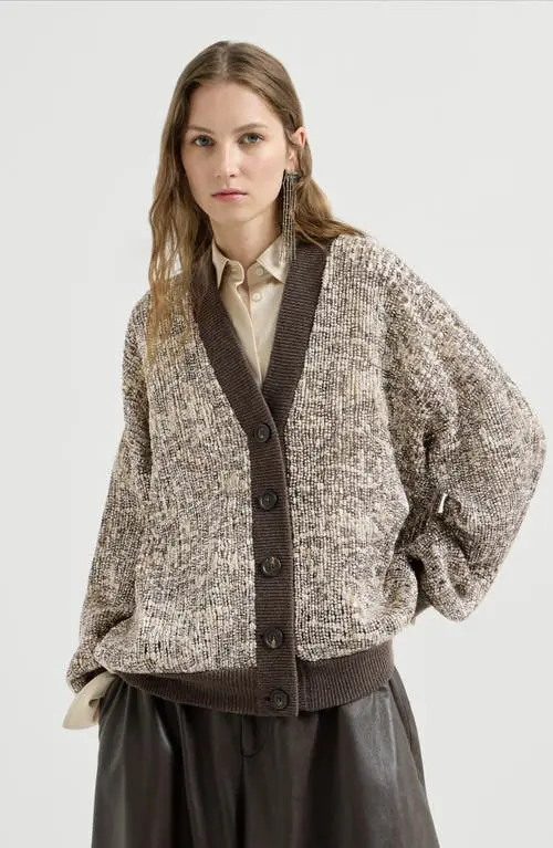Brunello Cucinelli Dazzling Craquelé Embroidery Cardigan In Mohair And Wool - Silver