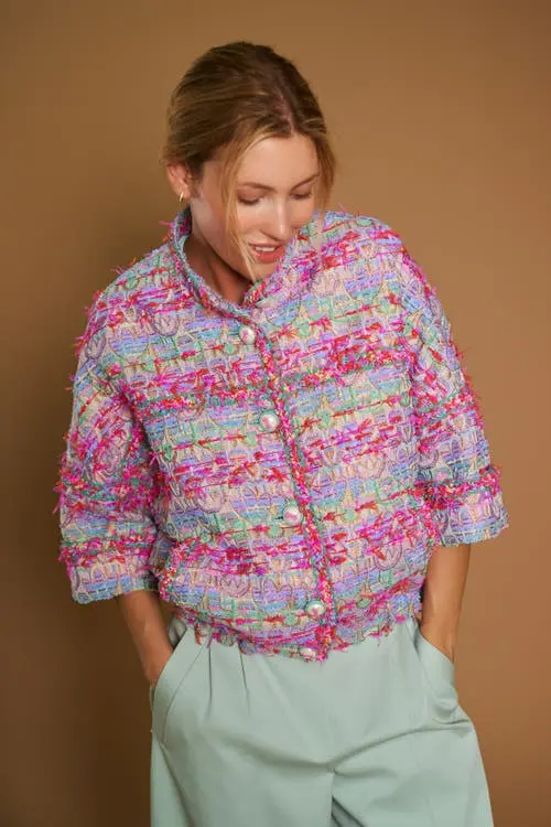 MAISON COMMON Casual Tweed Jacket With Trimming French Multicolor