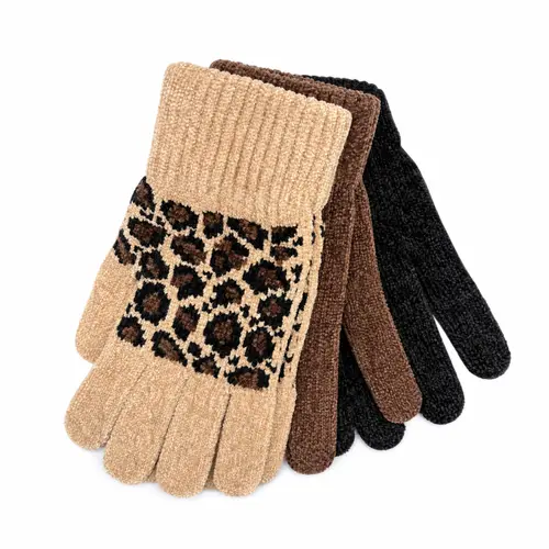London Fog 3-pack Chenille Knit Winter Glove - Leopard/brown/black