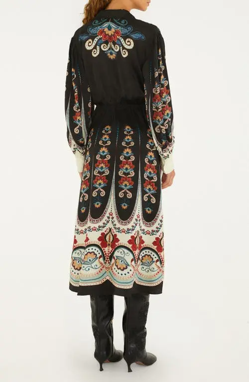 Farm Rio Nikita Long Sleeve Midi Shirt Dress
