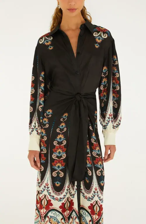 Farm Rio Nikita Long Sleeve Midi Shirt Dress