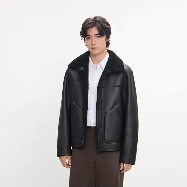 Theory Reversible Button-up Jacket In Shearling - Black