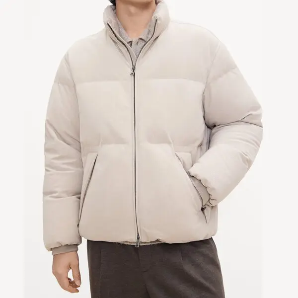 Theory Storm Down Puffer Jacket In Corduroy - Silver Stone