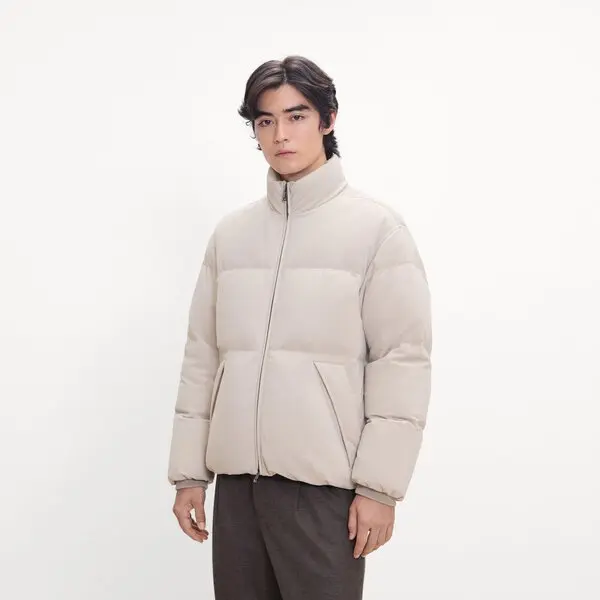 Theory Storm Down Puffer Jacket In Corduroy - Silver Stone
