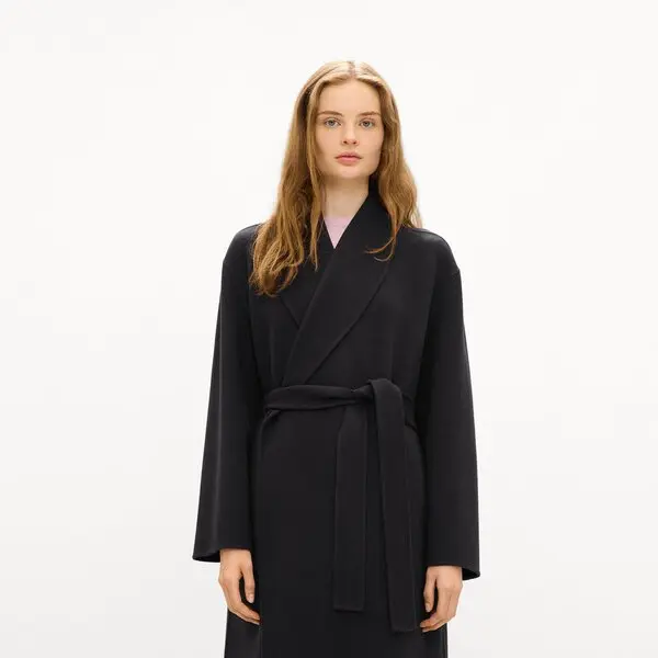 Theory Shawl Collar Coat In Double-face Wool-cashmere - Black