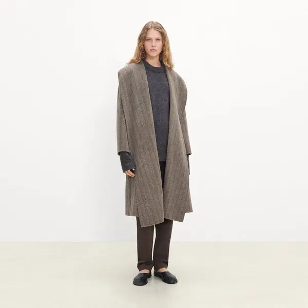 Theory Shawl Collar Coat In Herringbone Double-face Wool-cashmere