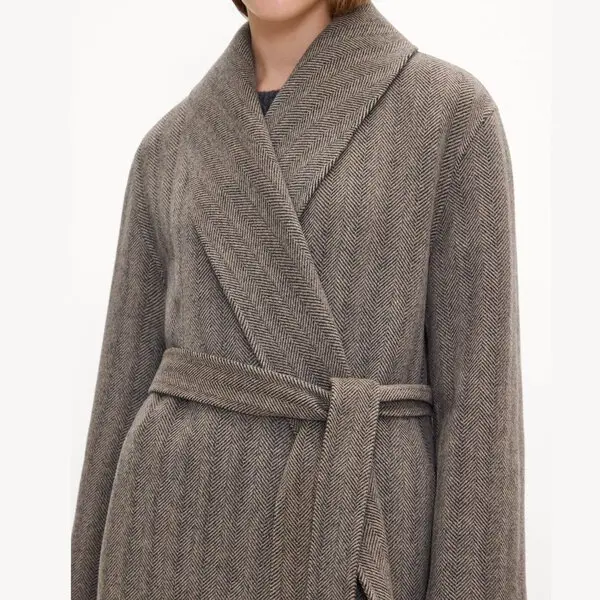 Theory Shawl Collar Coat In Herringbone Double-face Wool-cashmere