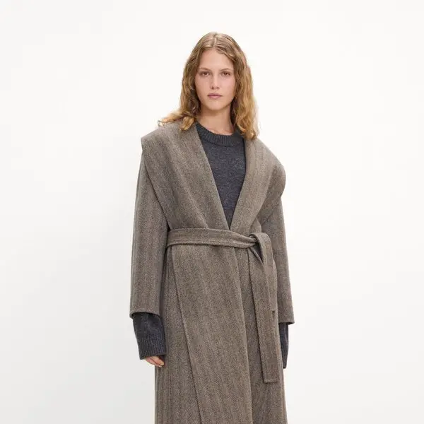 Theory Shawl Collar Coat In Herringbone Double-face Wool-cashmere