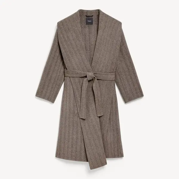 Theory Shawl Collar Coat In Herringbone Double-face Wool-cashmere