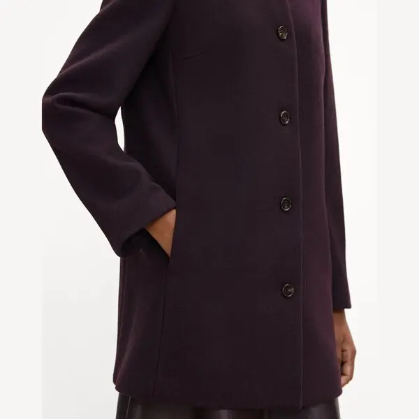 Theory Collarless Coat In Plush Melton - Deep Eggplant