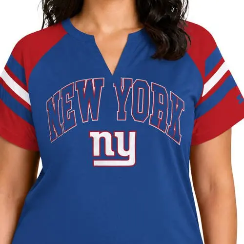 STARTER New York Giants Game On Notch Neck Raglan T-shirt - Royal