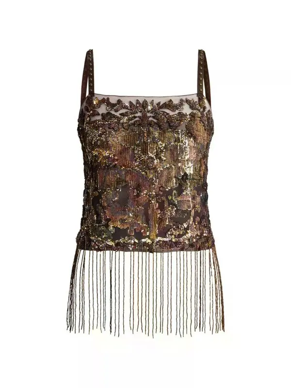 Ralph Lauren Sonara Sequin-embellished Fringe-trim Top - Brown