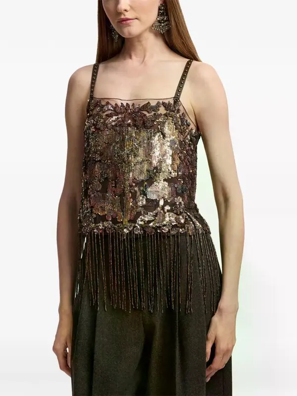 Ralph Lauren Sonara Sequin-embellished Fringe-trim Top