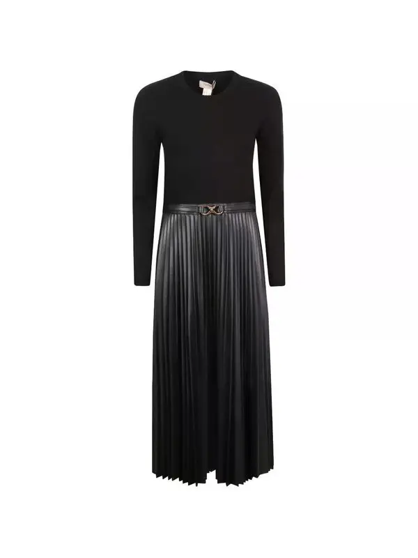 TWINSET Pleated Belted Midi Dress - Black