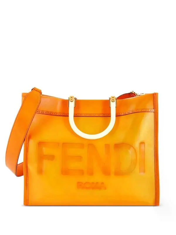 Fendi Sunshine Shopper Leather Medium Tote Bag - Orange