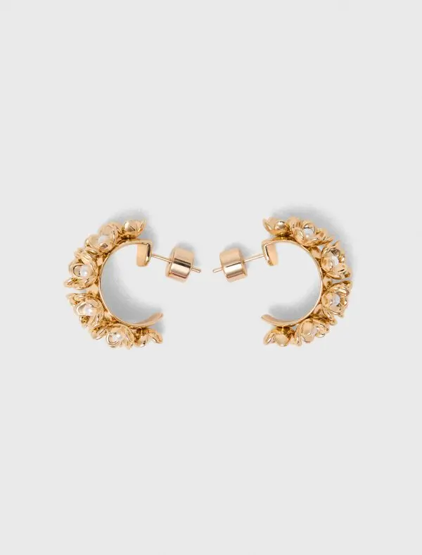 Maje Rhinestone Flower Hoop Earrings - Gold