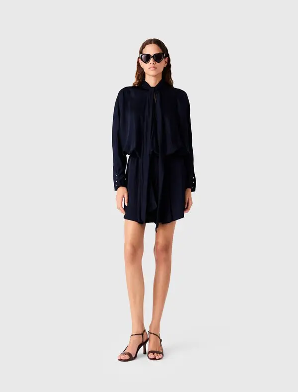 Maje Short Draped Satin Dress - Navy