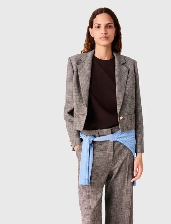 Maje Short Checked Suit Jacket