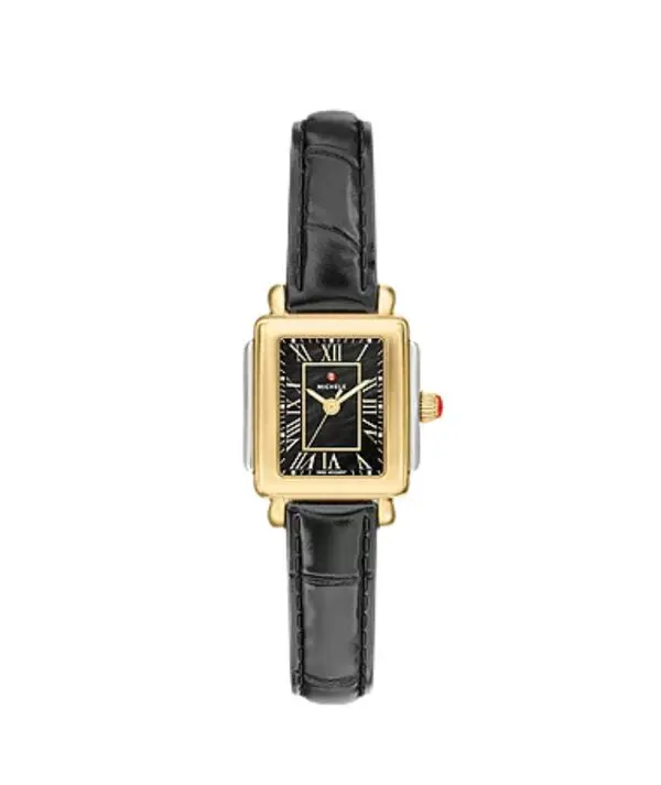 Michele Deco Madison Mini Leather Watch - Black