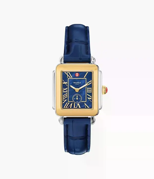 Michele Deco Sport Mid Navy Leather Watch - Blue