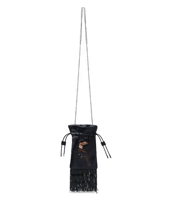 Farm Rio Mini Fringed Satin Bucket Bag