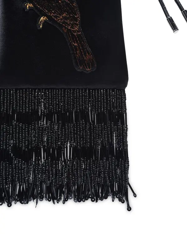 Farm Rio Mini Fringed Satin Bucket Bag