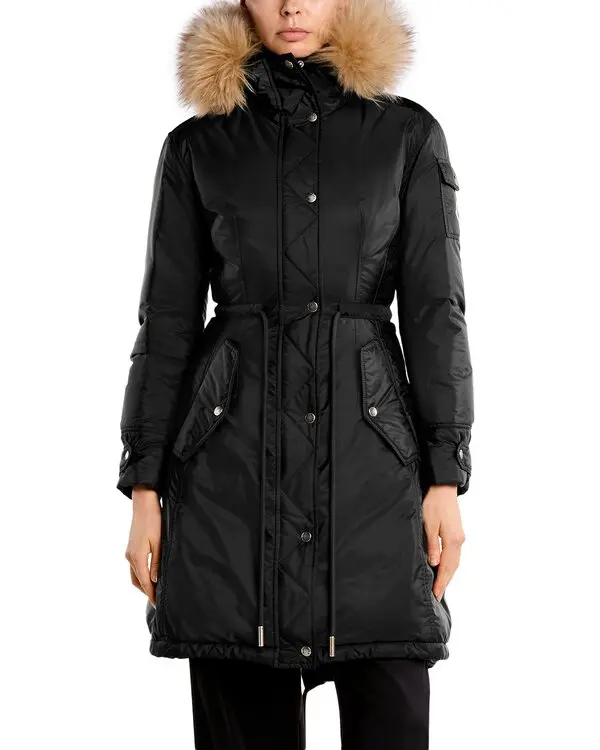 Moncler Moustique Hooded Shearling Trim Long Down Parka - Black
