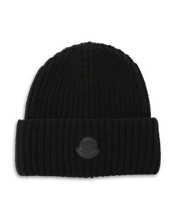 Moncler Ribbed Beanie Hat - Black