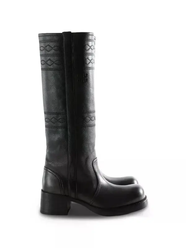 Miu Miu Embroidered Leather Boots - Grey