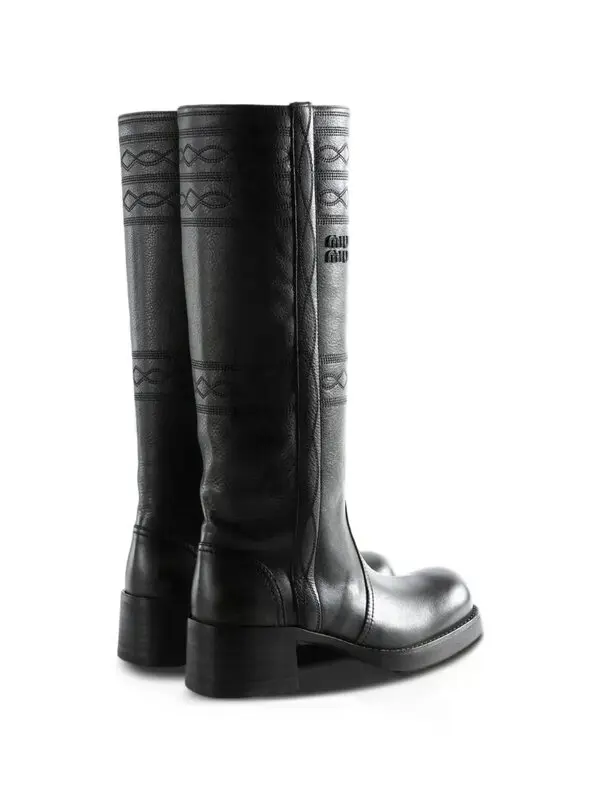 Miu Miu Embroidered Leather Boots - Grey
