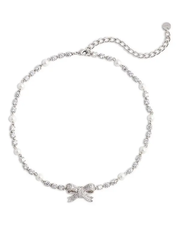 SELF-PORTRAIT Crystal & Imitation Pearl Bow Necklace, 11.8-15.7