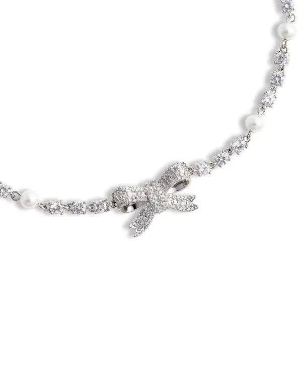 SELF-PORTRAIT Crystal & Imitation Pearl Bow Necklace, 11.8-15.7