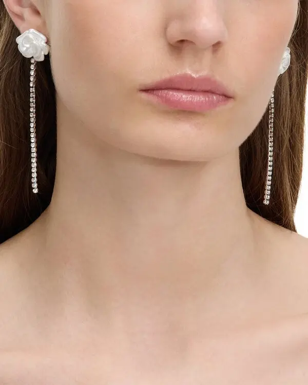 SELF-PORTRAIT Imitation Pearl Flower Crystal Droplet Earrings