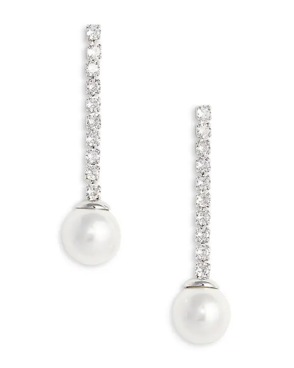 SELF-PORTRAIT Crystal & Imitation Pearl Linear Drop Earrings