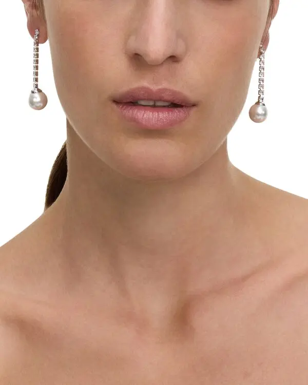 SELF-PORTRAIT Crystal & Imitation Pearl Linear Drop Earrings