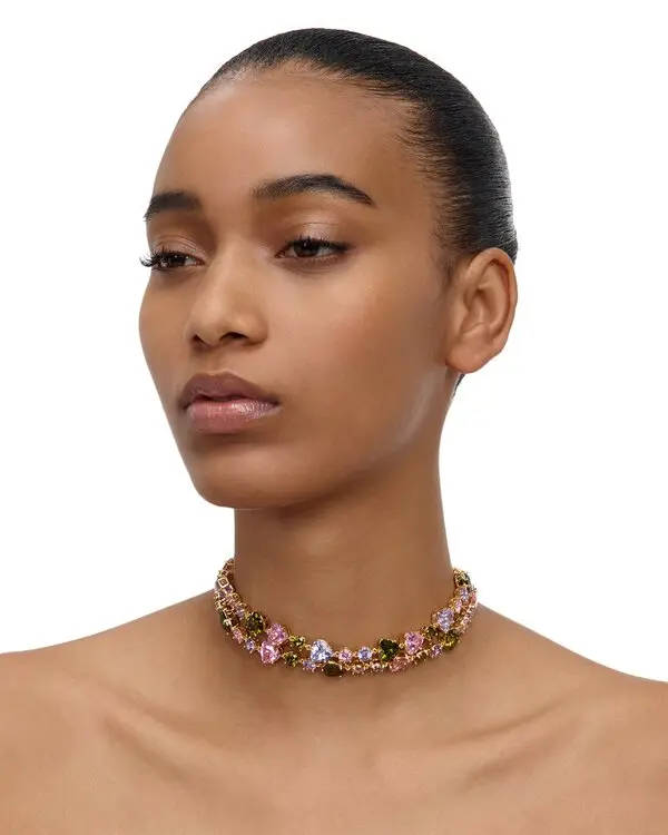SELF-PORTRAIT Crystal Layered Necklace, 14.9-18.8