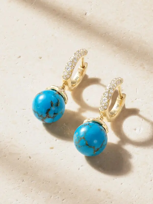 OCTAVIA ELIZABETH 18-karat Gold, Turquoise And Diamond Earrings