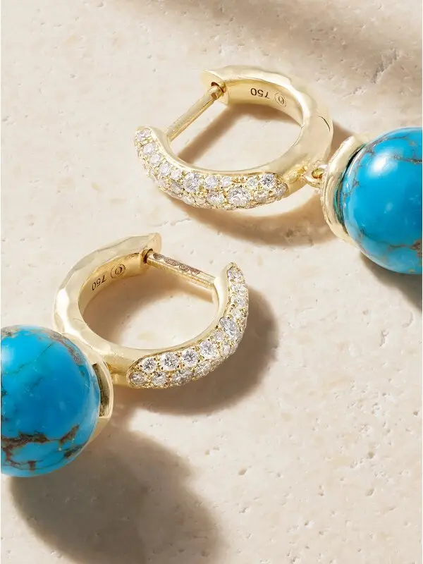 OCTAVIA ELIZABETH 18-karat Gold, Turquoise And Diamond Earrings