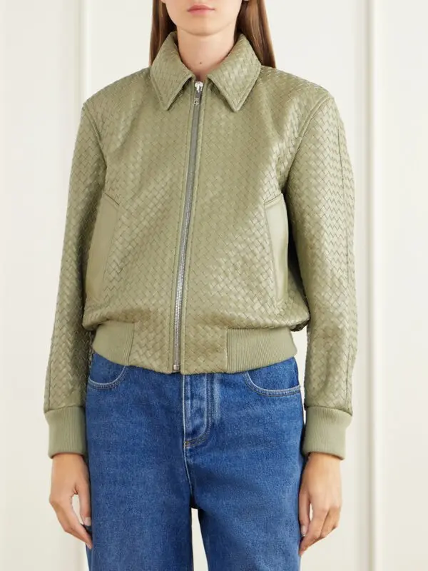 Bottega Veneta Rib-trimmed Intrecciato Leather Blouson Jacket