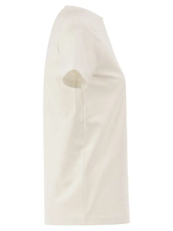 Max Mara Mxmpanfilo Stretch Cotton T-shirt With Tonal Logo - White